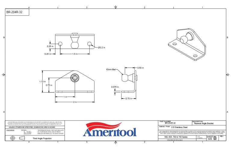 Ameritool 10mm Reverse Angle Ball Socket Bracket, SS - BR-204R - Boat ...