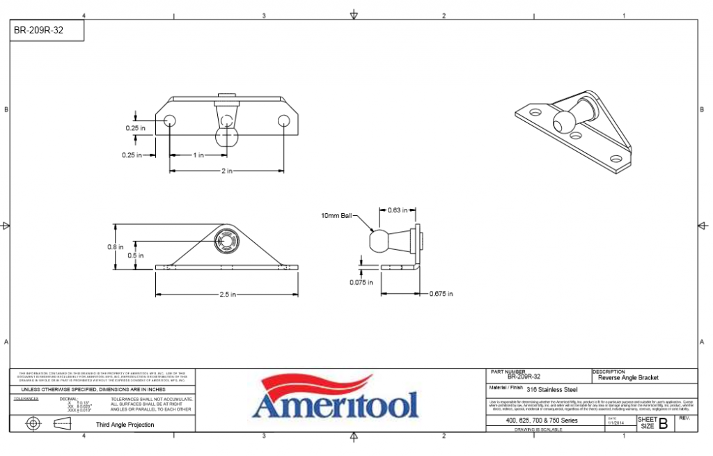 Ameritool 10mm Reverse Angle Ball Socket Bracket, SS - BR-209R - Boat ...