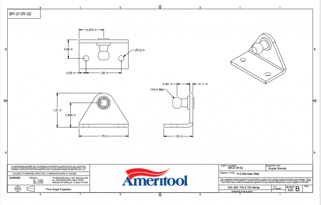 Ameritool 10mm Ball Socket SS Angle Bracket BR-210R - Boat Owners ...