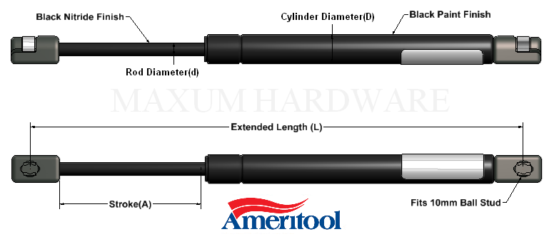 Ameritool 8?18 Fixed Force Carbon Steel, 20lb Gas Spring, 7.5in - ML31 ...
