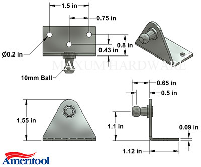 Ameritool 10mm Ball Socket SS Angle Bracket ? BR-213 - Boat Owners ...